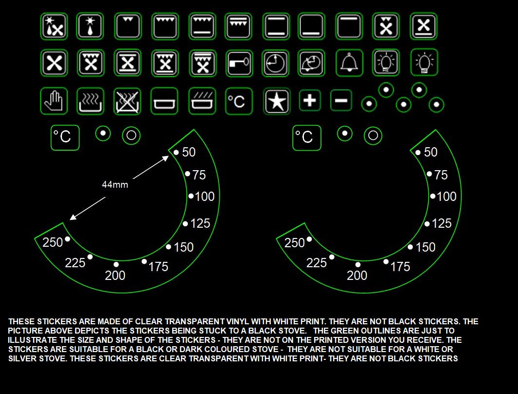 BUNDLE STICKER SET - 36 OVEN SYMBOLS + 2 OVEN TEMPERATURE STICKERS 50- – Stove Stickers