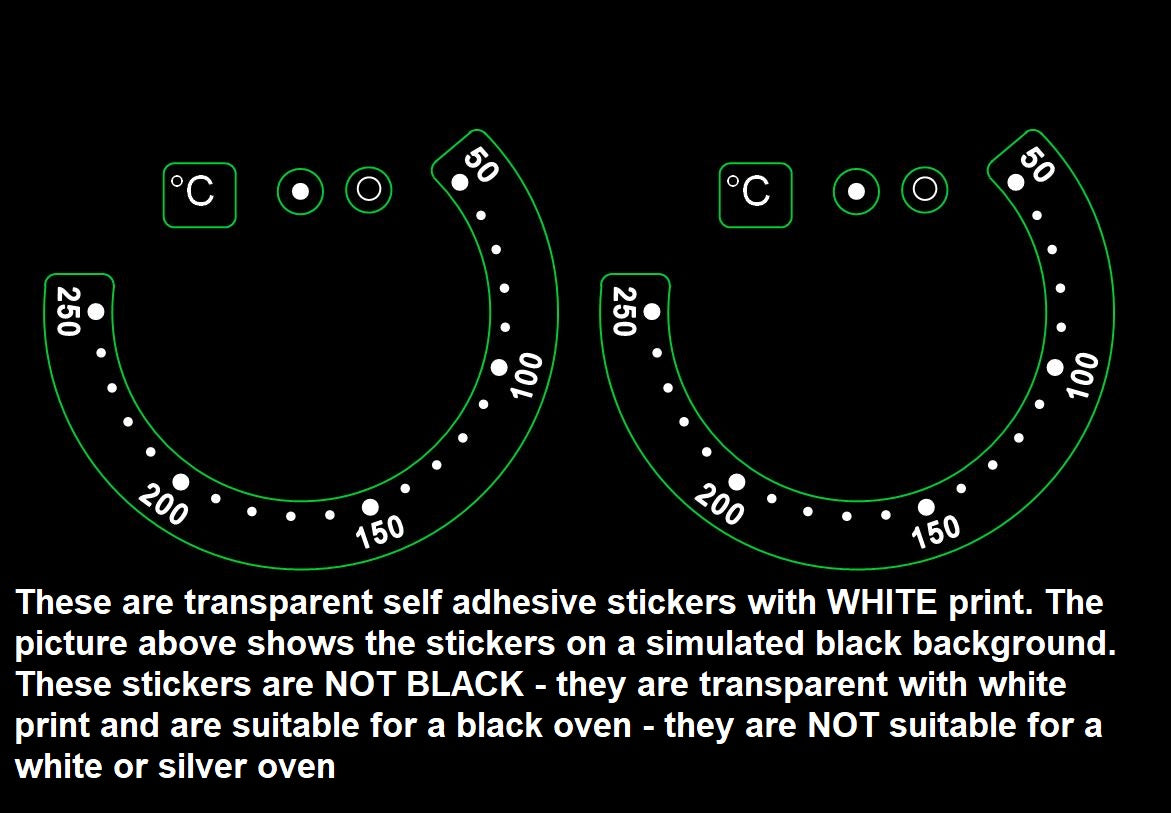 OVEN TEMPERATURE MARKINGS 50-250 (WITH WRAP AROUND NUMBERS AND DOTS) – Stove Stickers