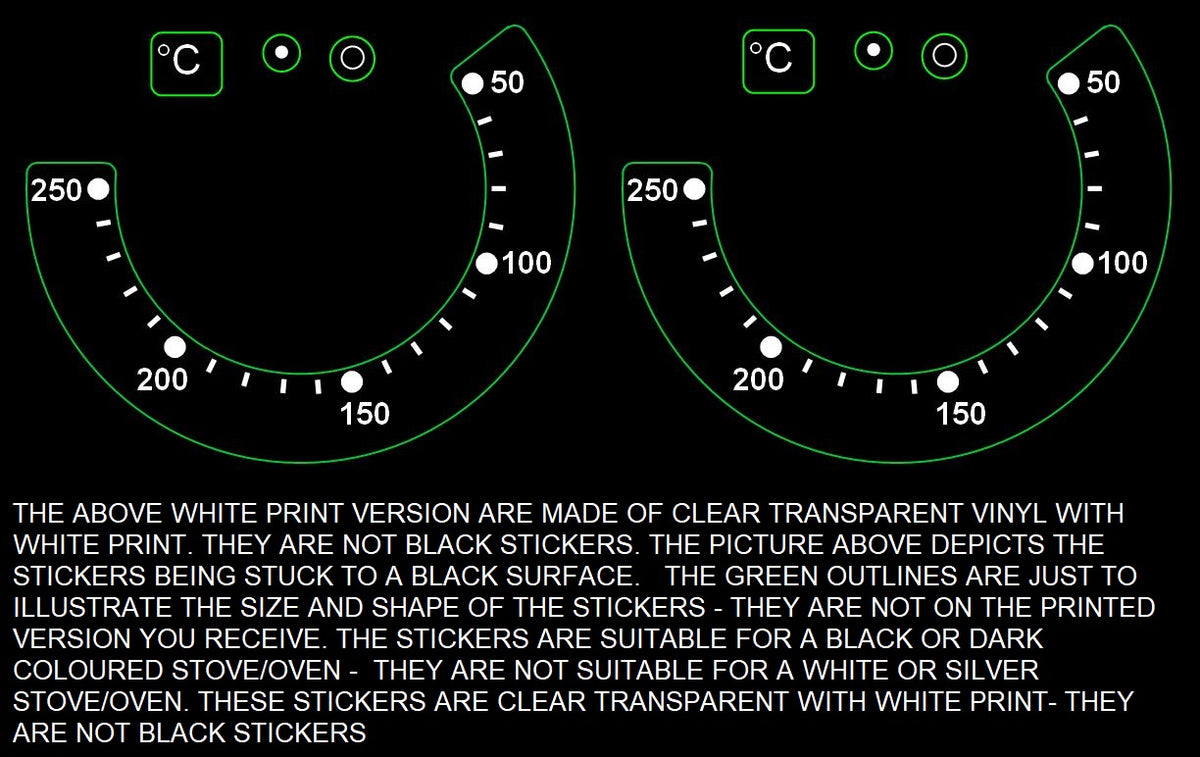OVEN TEMPERATURE MARKINGS 50-250 (WITH LINES) – Stove Stickers