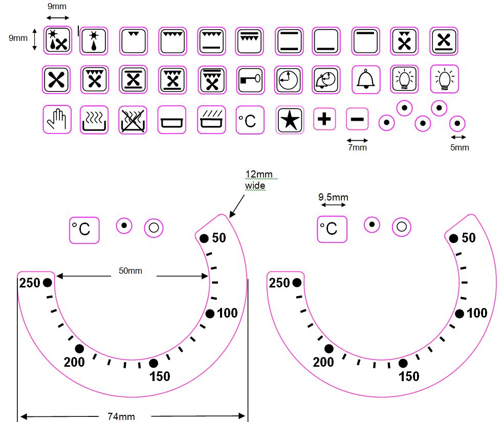 OVEN SYMBOLS STOVE STICKERS + PAIR OF OVEN DIAL TEMPERATURE STICKERS ...
