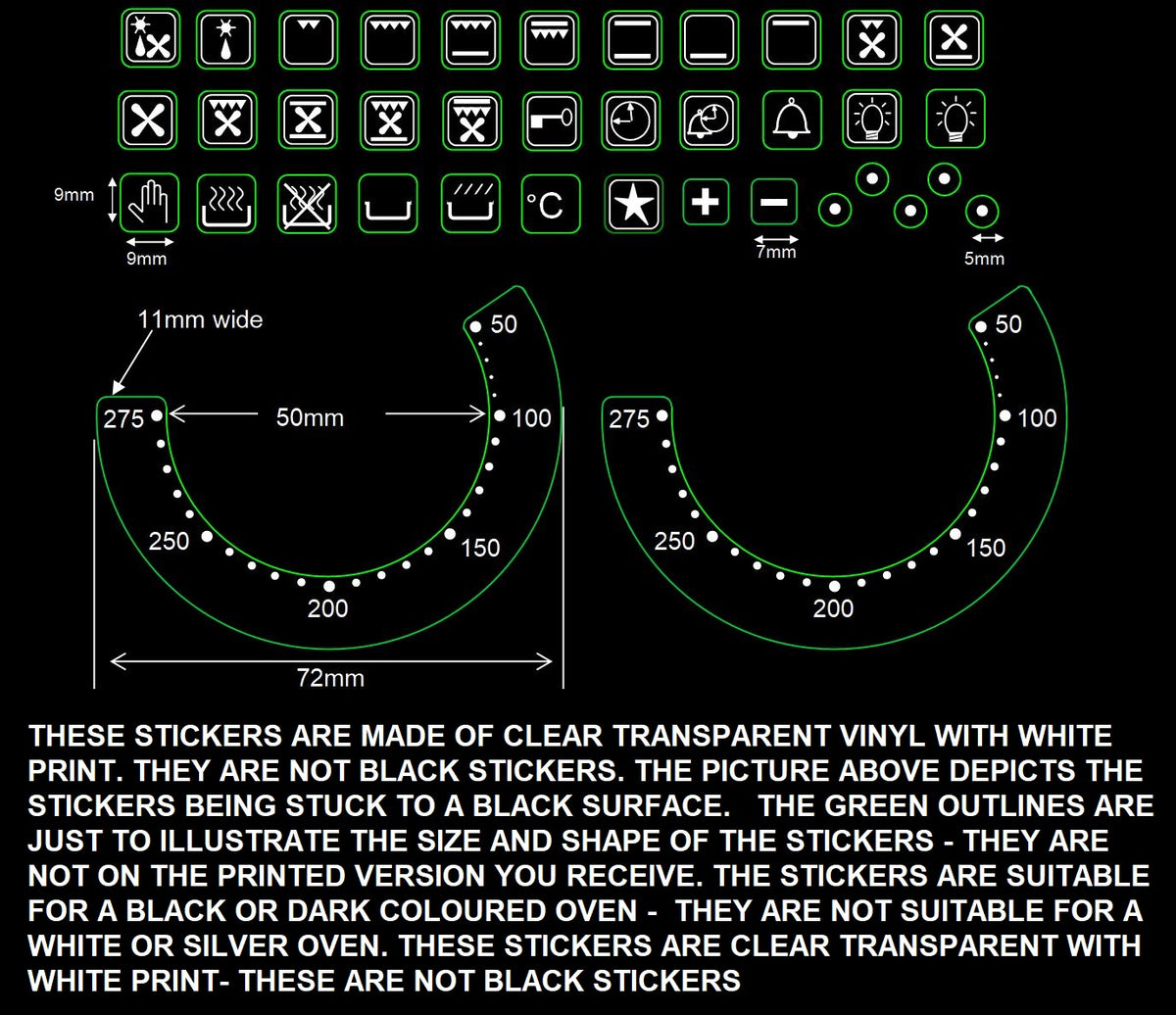 BUNDLE STICKER SET - 36 OVEN SYMBOLS + 2 OVEN TEMPERATURE STICKERS 50 ...