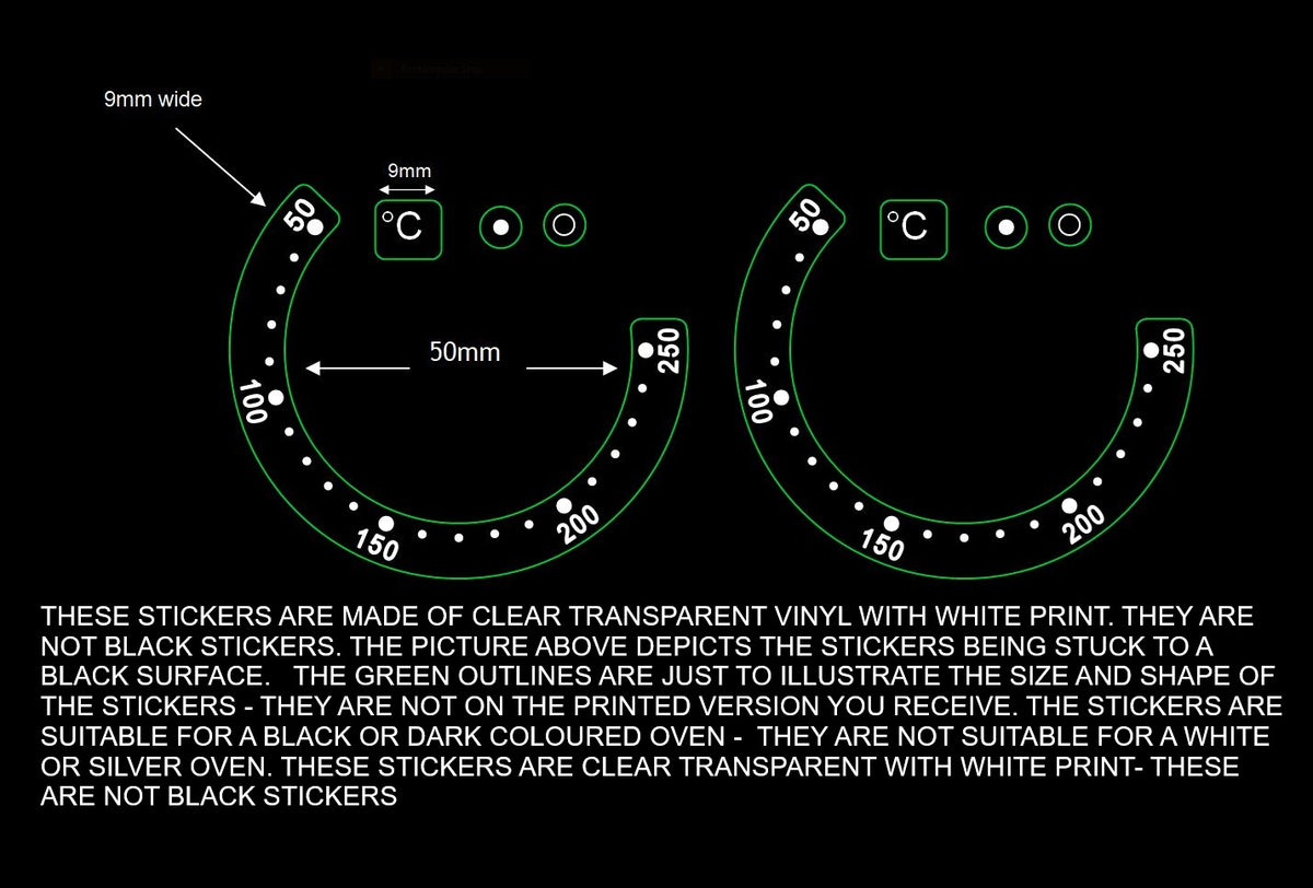 ANTI CLOCKWISE - PAIR OF OVEN TEMPERATURE DIALS WITH WRAP AROUND NUMBE ...