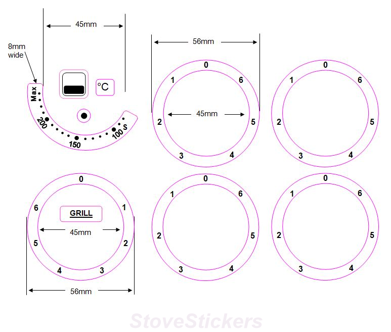 4 HOB/COOKER TOP RINGS STICKERS +GRILL + TEMPERATURE STICKERS – Stove ...