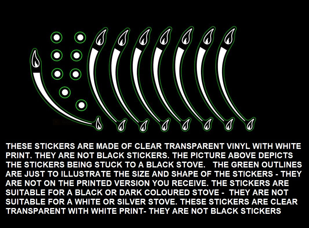 Set of 8 CLOCKWISE gas flame indicating hob stove top sticker decals p ...