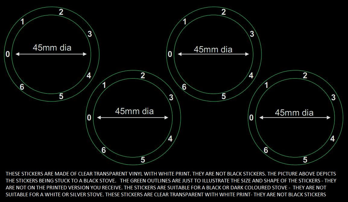 STOVE COOKER HOB DIAL KNOB NUMBERS 1- 6 CLOCKWISE WITH LEFT FACING ZER ...