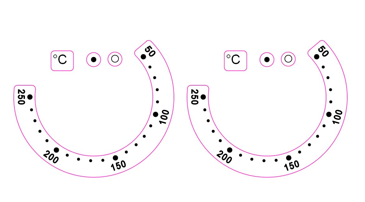 OVEN TEMPERATURE MARKINGS 50-250 (WITH WRAP AROUND NUMBERS AND DOTS ...