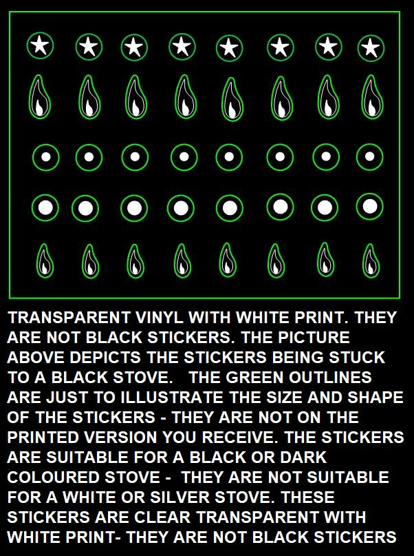SET OF SMALL INDIVIDUAL COOKER TOP/HOB GAS FLAME STICKERS WITH ASSOCIA ...